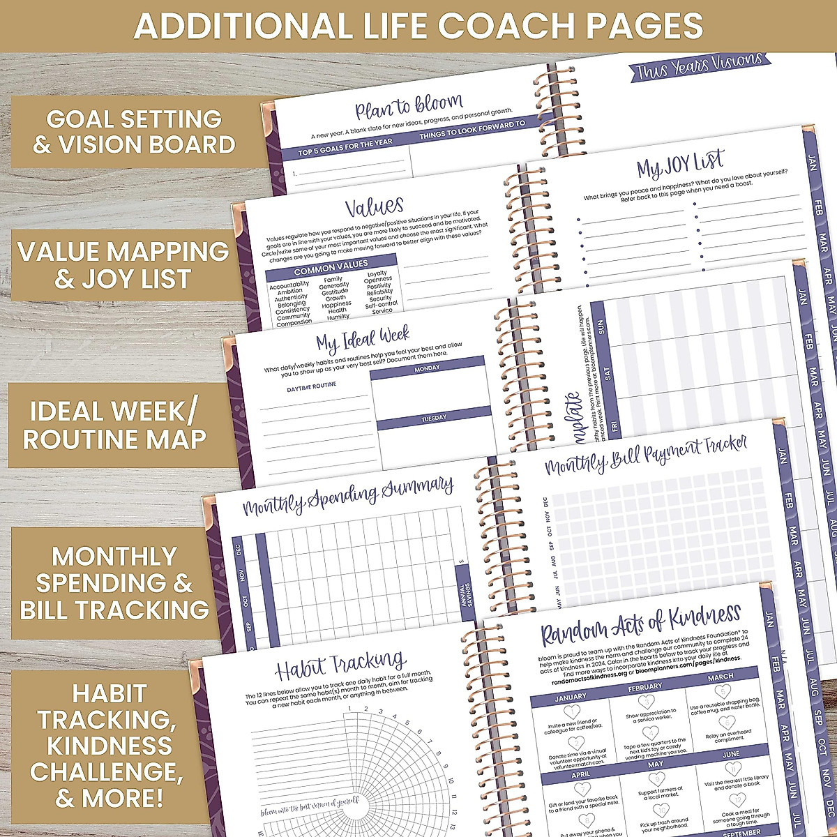 HARDCOVER bloom daily planners 2024 Calendar Year Day Planner (January 2024 - December 2024) - Passion/Goal Organizer - Monthly & Weekly Inspirational Agenda Book - 5.5" x 8.25" - Embroidery, Purple
