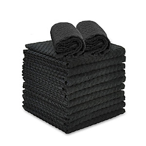 TALVANIA Kitchen Dish Towels, 100% Cotton Dish Cloths Dobby Weave, 12 Pack Soft and Absorbent Multipurpose Terry Towel Set, Hand Towel, Cleaning Cloth 15” X 25” Machine Washable Black