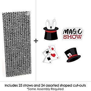 Big Dot of Happiness Ta-Da, Magic Show - Paper Straw Decor - Magical Birthday Party Striped Decorative Straws - Set of 24
