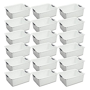 Sterilite Large Ultra Plastic Durable Storage Bin Tote Baskets with Comfortable Handles for Household and Office Organization, White, 18 Pack