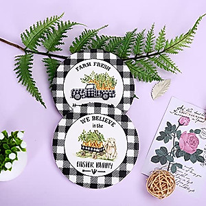 Whaline Easter Coaster 4Pcs Easter Farmhouse Drink Coaster White Black Buffalo Plaids Bunny Rabbit Truck Ceramic Coaster Cup Mat for Mugs Cups Home Kitchen Party Supplies, 4.1 x 0.3 Inch