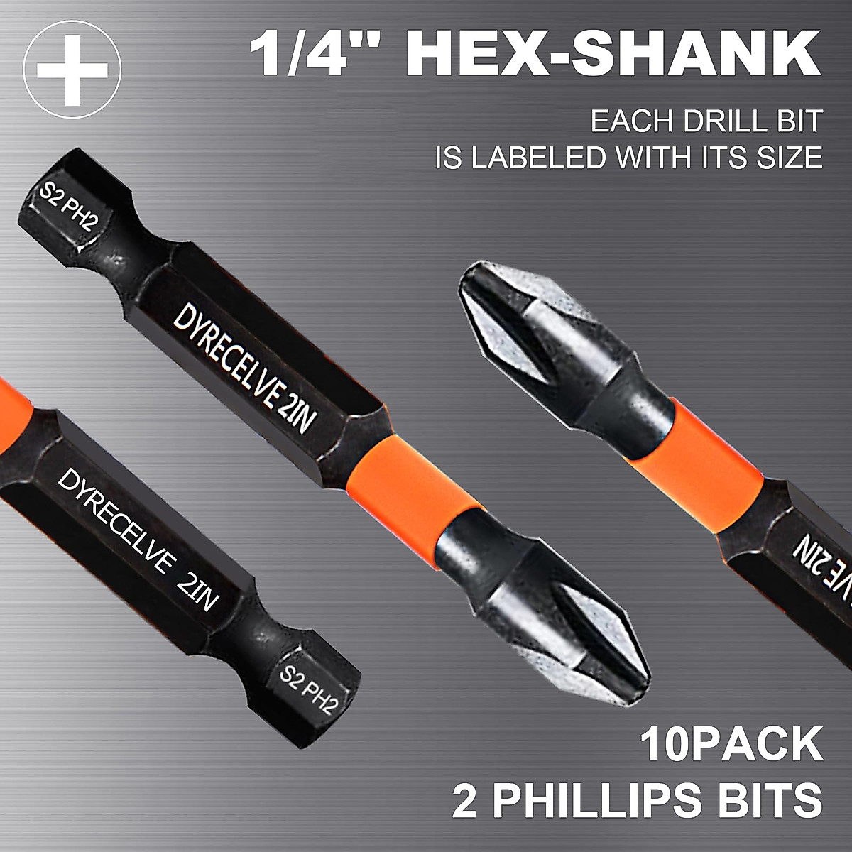 10-Pack Phillips Bits #2 Impact Magnetic 2 Phillips Bits- PH2 Bits Premium S2 Alloy Steel Phillips Head Drill Bits- Phillips Screwdriver Bits (2-Inch Long Phillips Bit Set) 1/4 Hex Shank Screw Bits