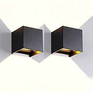 Wrasse 2pcs led Outdoor Wall Mounted Light 12W Wall Sconce 3000k Black Exterior Light Fixture 110v up Down Modern Cube Lighting for Outdoor Patio Decor House Light Villas Hotel (Matte Black 3000k)