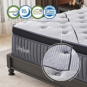 DIGLANT TwinXL Mattress, 14Inch Cooling Gel Memory Hybrid Medium Plush Mattress, TwinXL Size Individual Pocket Spring Mattress in Box, CertiPUR-US,10 Years Support