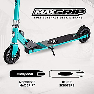 Mongoose Trace Youth/Adult Kick Scooter Folding and Non-Folding Design, Regular, Lighted, and Air Filled Wheels, Teal, 120mm Wheels
