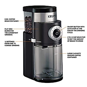 KRUPS Precision Grinder Flat Burr Coffee for Drip/Espresso/PourOver/ColdBrew, 12 Cup, Black