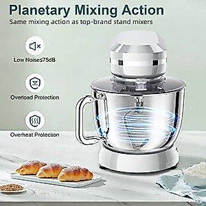 HOWORK Electric Stand Mixer,10+p Speeds With 6.5QT Stainless Steel Bowl,Dough Hook, Wire Whip & Beater,for Most Home Cooks,Silver