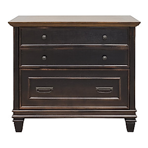 Martin Furniture Hartford Double Pedestal Shaped Desk, Brown - Fully Assembled & Hartford Lateral File Cabinet, Brown - Fully Assembled