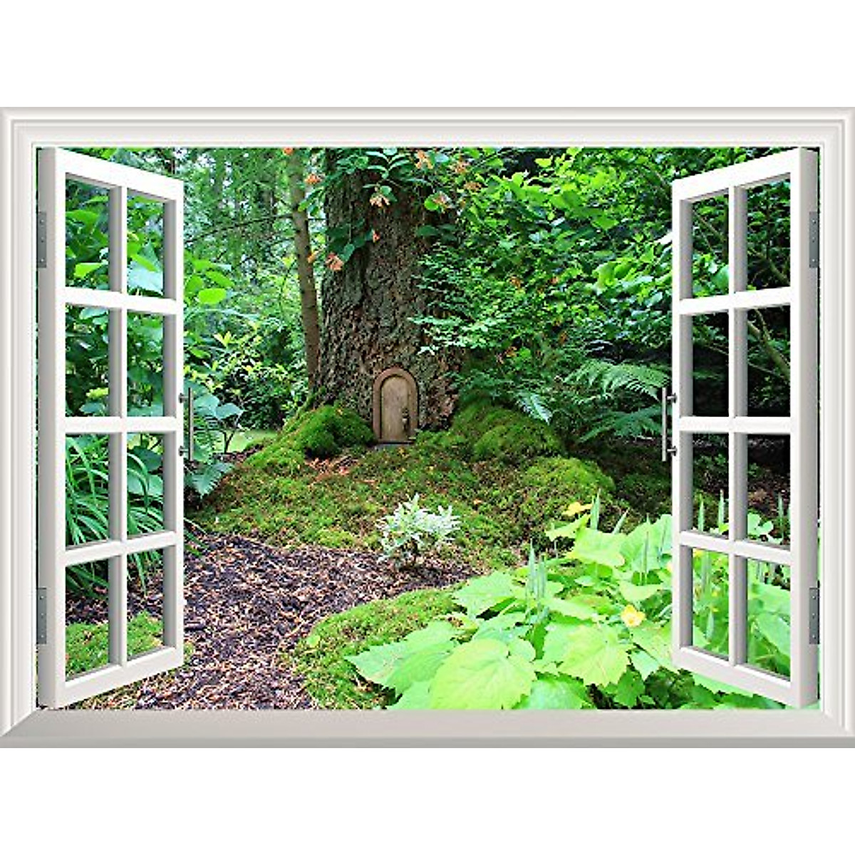 Removable Wall Sticker/Wall Mural - Elf Treehouse in The Forest | Creative Window View Wall Decor - 36"x48"