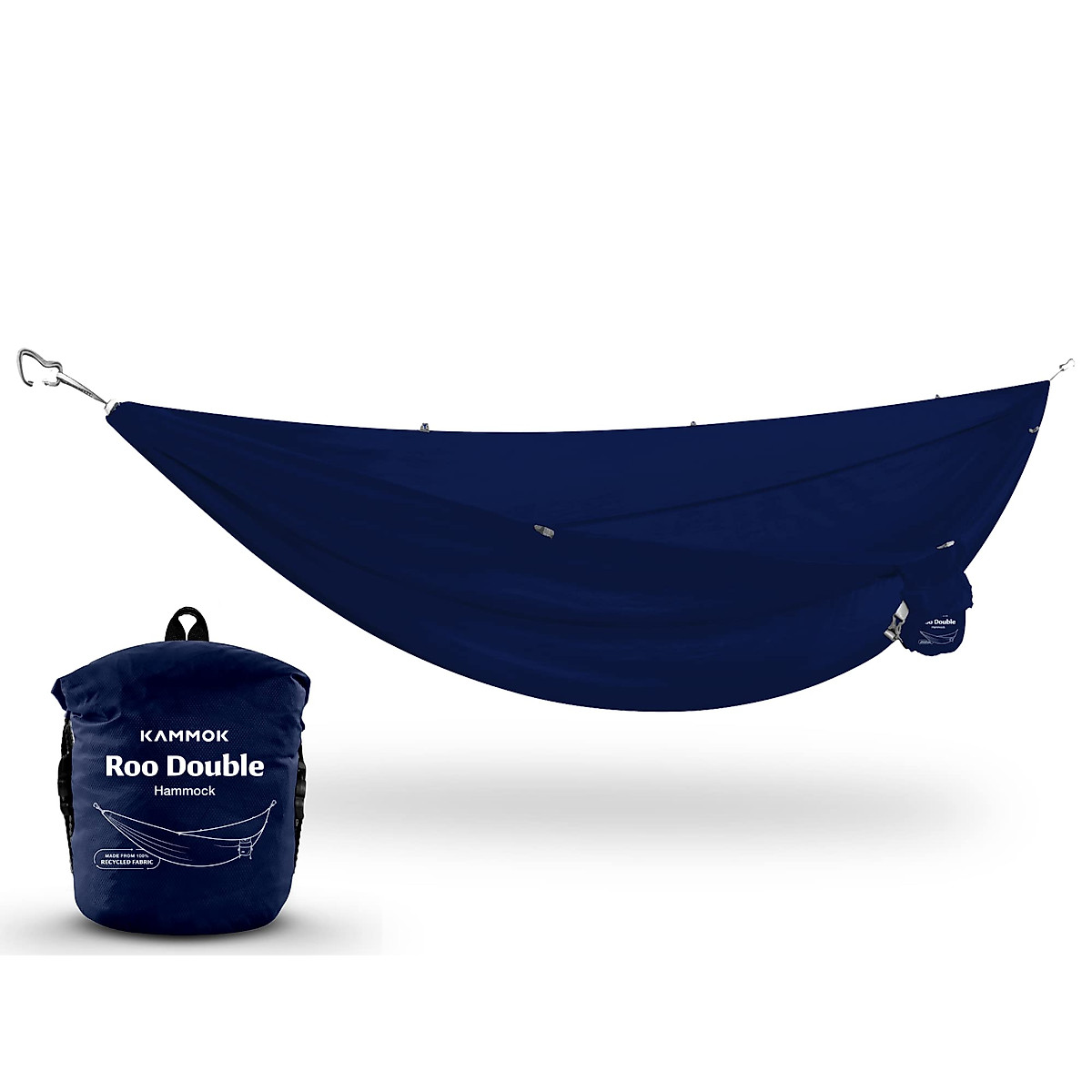 KAMMOK: Roo Double Hammock | Made from Strong & 100% Recycled Water Resistant Ripstop Fabric | Comfortable, Packable, Lightweight (Lifetime Adventure Grade Warranty), Midnight Blue