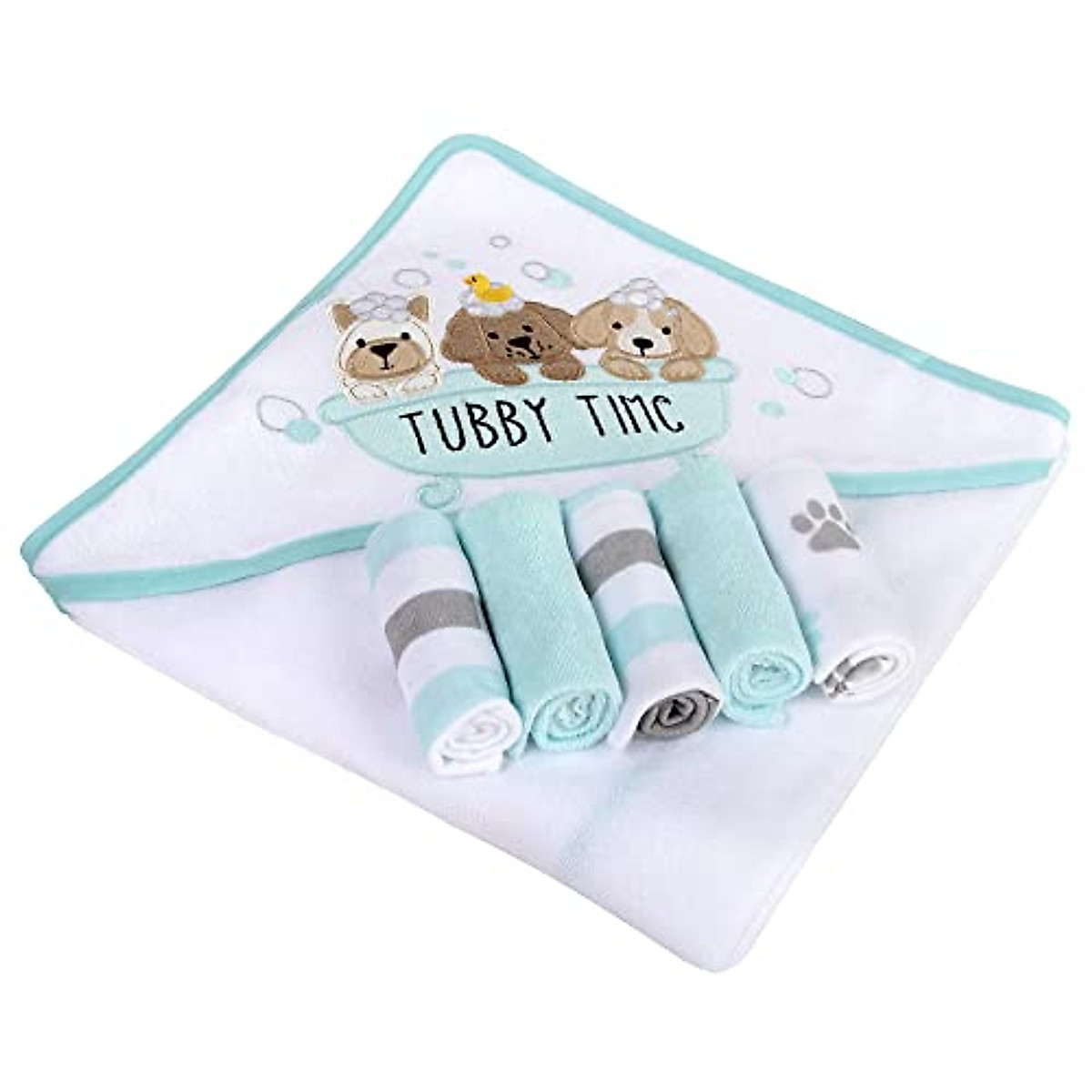 Baby Hooded Towel and Washcloth Set for Infants, Boys and Girls 6-12 Months (Pristine Pups)