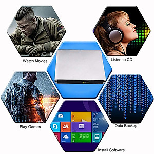 External Blu Ray DVD Drive 3D, USB 3.0 and Type-C Bluray CD DVD Reader Slim Optical Portable Blu-ray Drive for MacBook OS Windows xp/7/8/10, Laptop PC (Silver-Grey)