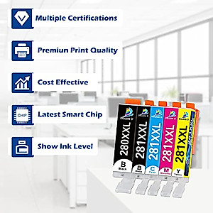 DOUBLE D 280 281 Ink Cartridges Compatible Replacement for Canon 280 281 PGI-280XXL CLI-281XXL for Canon PIXMA TR7520 TR8520 TS8220 TS9120 TS8120 TS6120 TS6220 TS9520 TS9521C TS702 (PGBK, BK, C, M, Y)