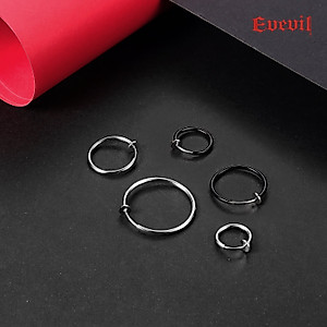 Evevil Fake Nose Ring Clip On Hoop Earrings For Women Faux Lip Septum Ring Spring Endless Hoop Earrings Non Piercing Lobes Men Women (10 Pairs,13mm-25mm,Steel Plated & Black Plated Color)