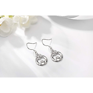 INFUSEU Claddagh Celtic Dangle Earrings for Women Sterling Silver Irish Trinity Knot Drop Earrings Charm Jewelry