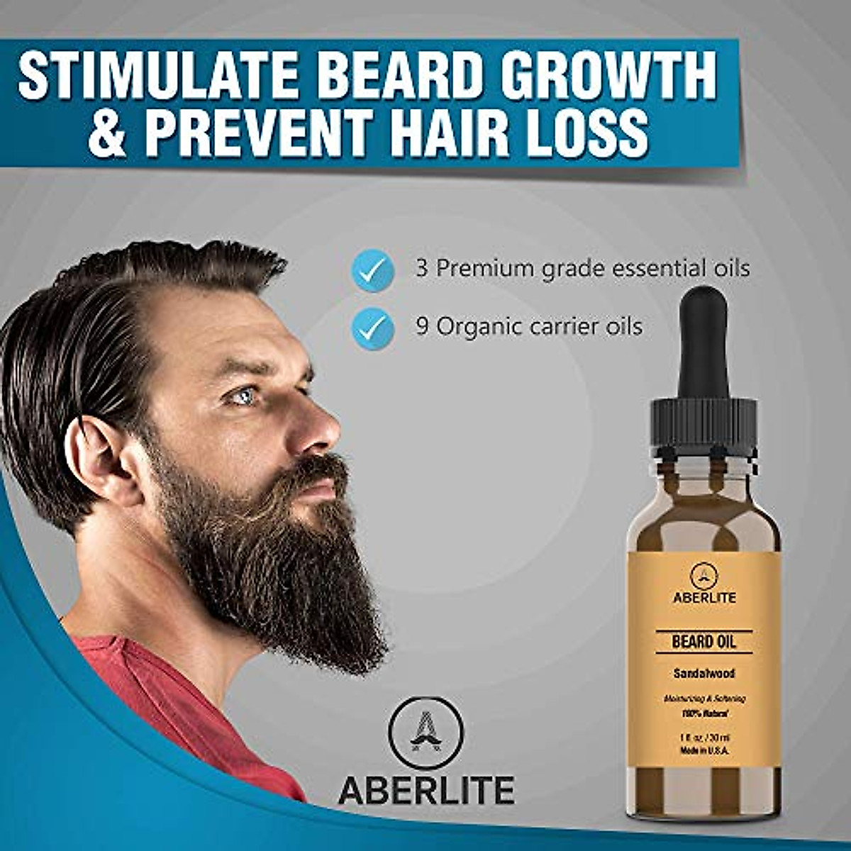 Aberlite Beard Oil For Men Growth Products - Beard Growth Oil And Moisturizer - Beard Conditioner And Oil - Softens & Moisturizes - For Thick Coarse Hair - Great For Black Men