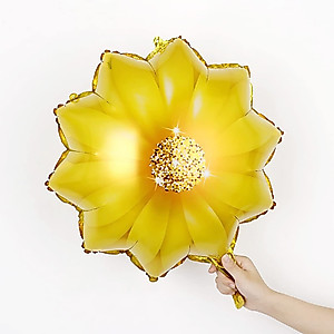 8PCS Sunflower Birthday Balloons Aluminum Foil Sunflower Shaped Mylar Balloons for Summer Sunshine, Birthday, Baby Shower, Wedding Party Decorations (Style 1)