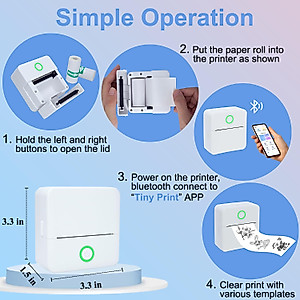 Vicbear Mini Sticker Printer, Sticker Maker Machine Printer with 10 Sticker Paper Rolls, Mini Printer Sticker Maker for Photos/Labels/Notes, Inkless Thermal Portable Printer for Phone/Tablet, White