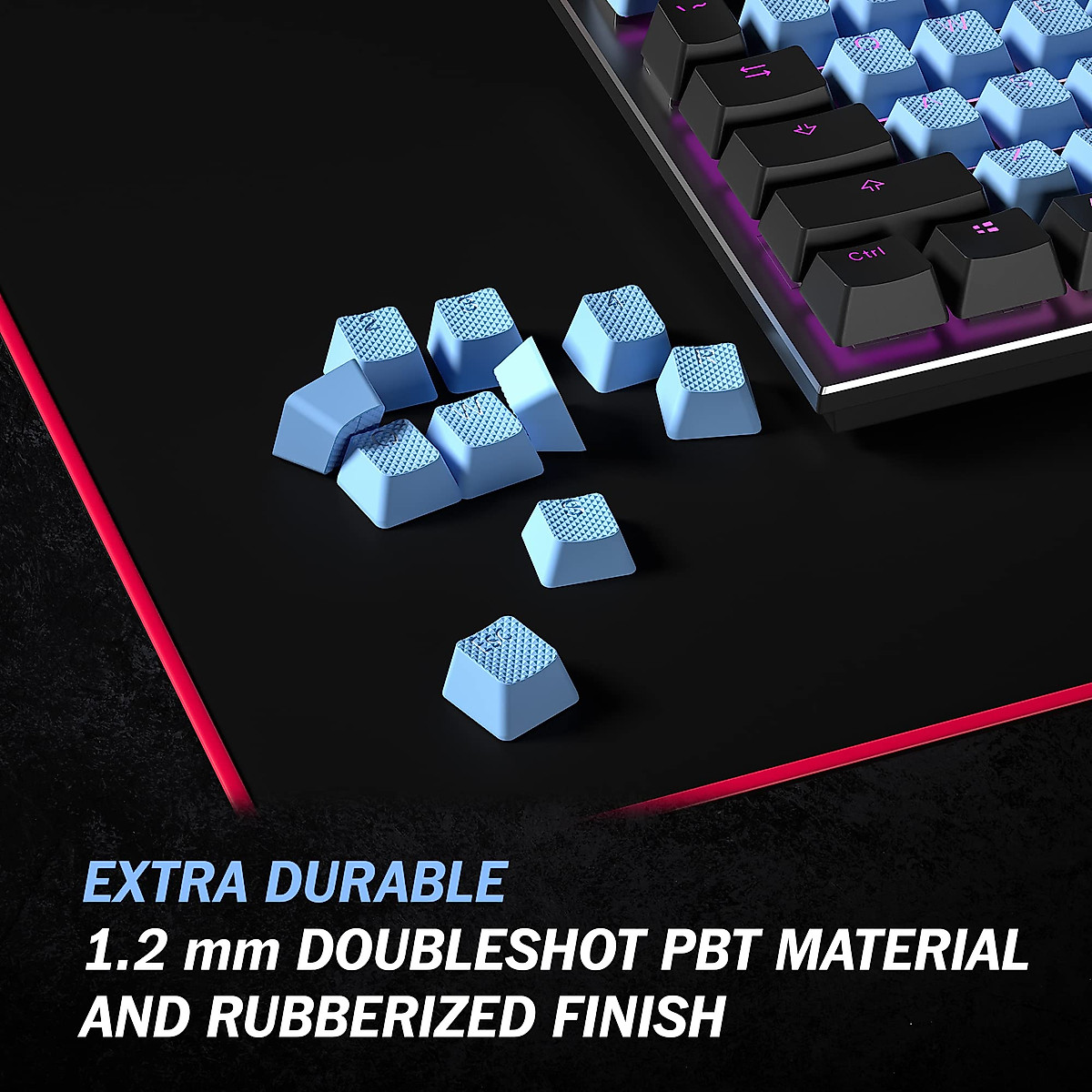 HK Gaming Rubber Keycaps Set | Anti-Slip Texture | Doubleshot Backlit Keycap Set | 23 Keys OEM Profile Key Set | for Mechanical Keyboard | Compatible with Cherry MX, Gateron, Kailh | Blue Malibu