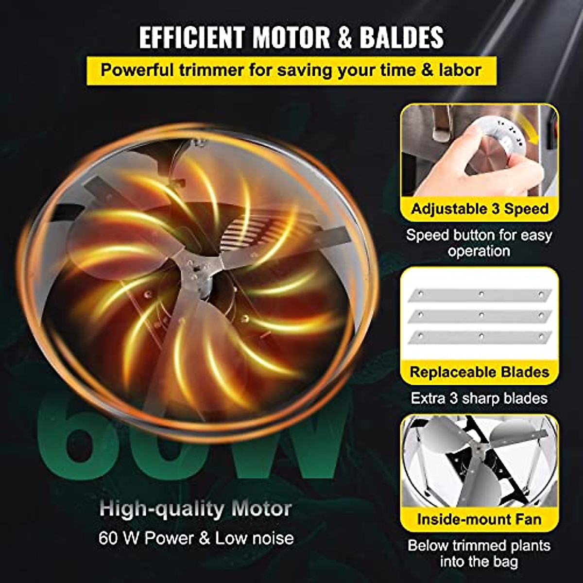 VEVOR Bud Leaf Trimmer, 18 inch Adjustable 3 Speed 110V, Electric Hydroponic Dry or Wet Plant Trimming Machine with Sharp Stainless Steel Blades, Twisted Spin Cut for Flowers, Leaves, Herbs