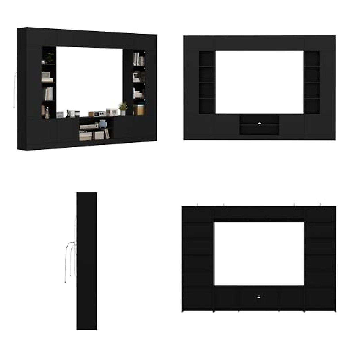 AIEGLE Lighted Entertainment Wall Unit Set with Bridge, Modern TV Stand with 3 Color Light, Up-Flip Doors & Shelves, Large Console Storage Cabinet Set for TVs Up to 70", Black (114.2"Wx11.8"Dx78.7"H)