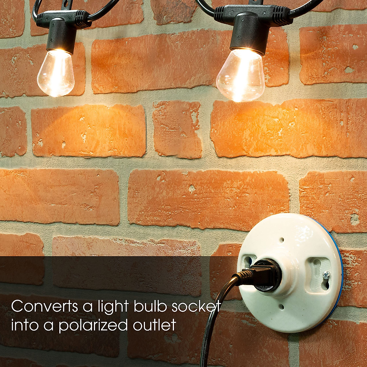 General Electric, 2 Pack, Black, Power Gear Polarized Handy Plug, Convert Light Bulb Socket to Outlet Adapter, 2-Prong, Easy to Install, UL Listed, 54276, 2 Count