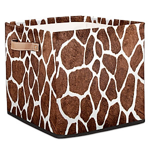Storage Basket Animal Giraffe Skin Print Collapsible Storage Bin with Handles Large Canvas Storage Cubes Toy Basket for Shelves Closet Nursery Cabinet Living Room Organizer 13x13x13"