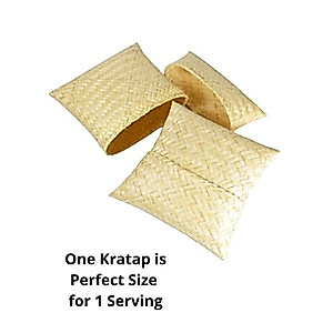 FOREVER 1 – Sticky Rice Basket 4(3.5) x 4(3.5) In., Kratip Bamboo Steamed Sticky Rice Container, Thailand Handmade Serving Basket, Original Bamboo Color, Thai and Laos Flat Kratib for Home, Restaurant