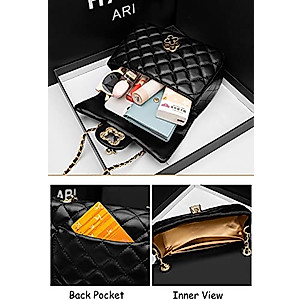 YXBQueen Fashion Bags for Women Black Leather Crossbody Bags Quilted Purse Shoulder Bag