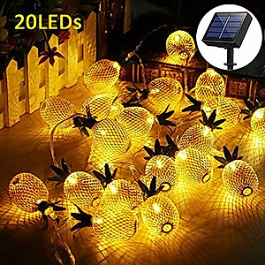 BIMEE Pineapple Solar String Lights 15ft 20 LEDs Waterproof Solar Powered Fairy String Lights Hanging Lights for Outdoor Garden Patio Landscape Home Wedding Birthday Party Decoration (Warm White)