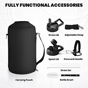 RAYMYLO One Gallon Water Bottle Insulated, Triple Walled Vacuum Stainless Steel (Cold for 48 Hrs), Leak Proof & Non-BPA, Large Water Flask Jug with Paracord Handle & Straw Spout Lids