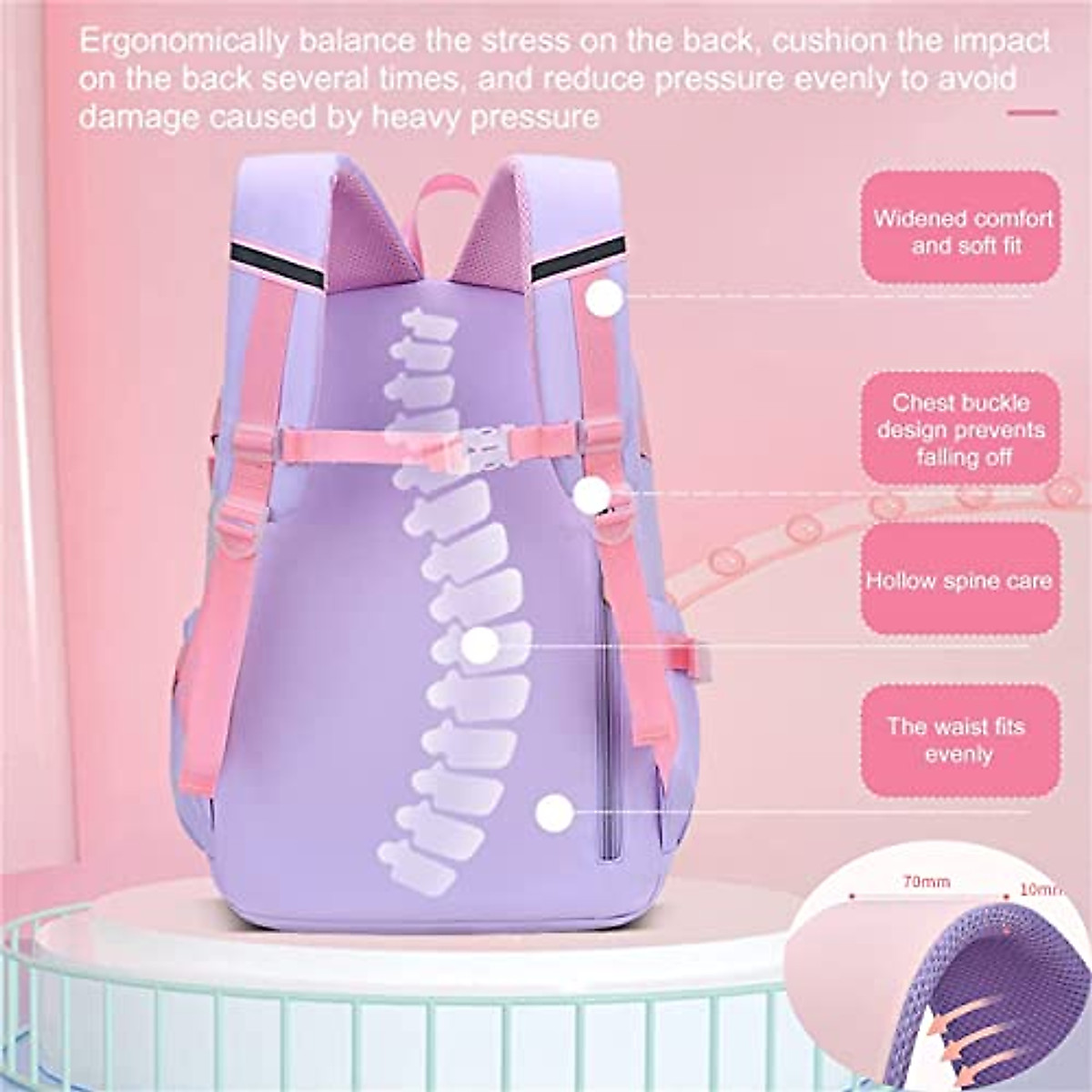 LELEBEAR Bunny Backpack,Large Capacity Waterproof Kawaii Bookbag for Grades 1-6,Kawaii Bunny Backpack for Girls (Purple, Large)