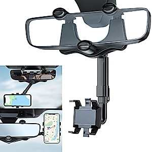 Kairiyard Car Phone Holder Mount, 360°Rotatable and Retractable Car Rearview Mirror Phone Holder Multifunctional Universal Cell Phone Mount Stand for All Mobile Phones