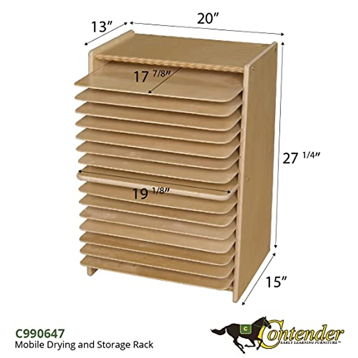 Contender C990647 Birch Mobile Drying and Storage Rack for Home Office, Ready to Assemble