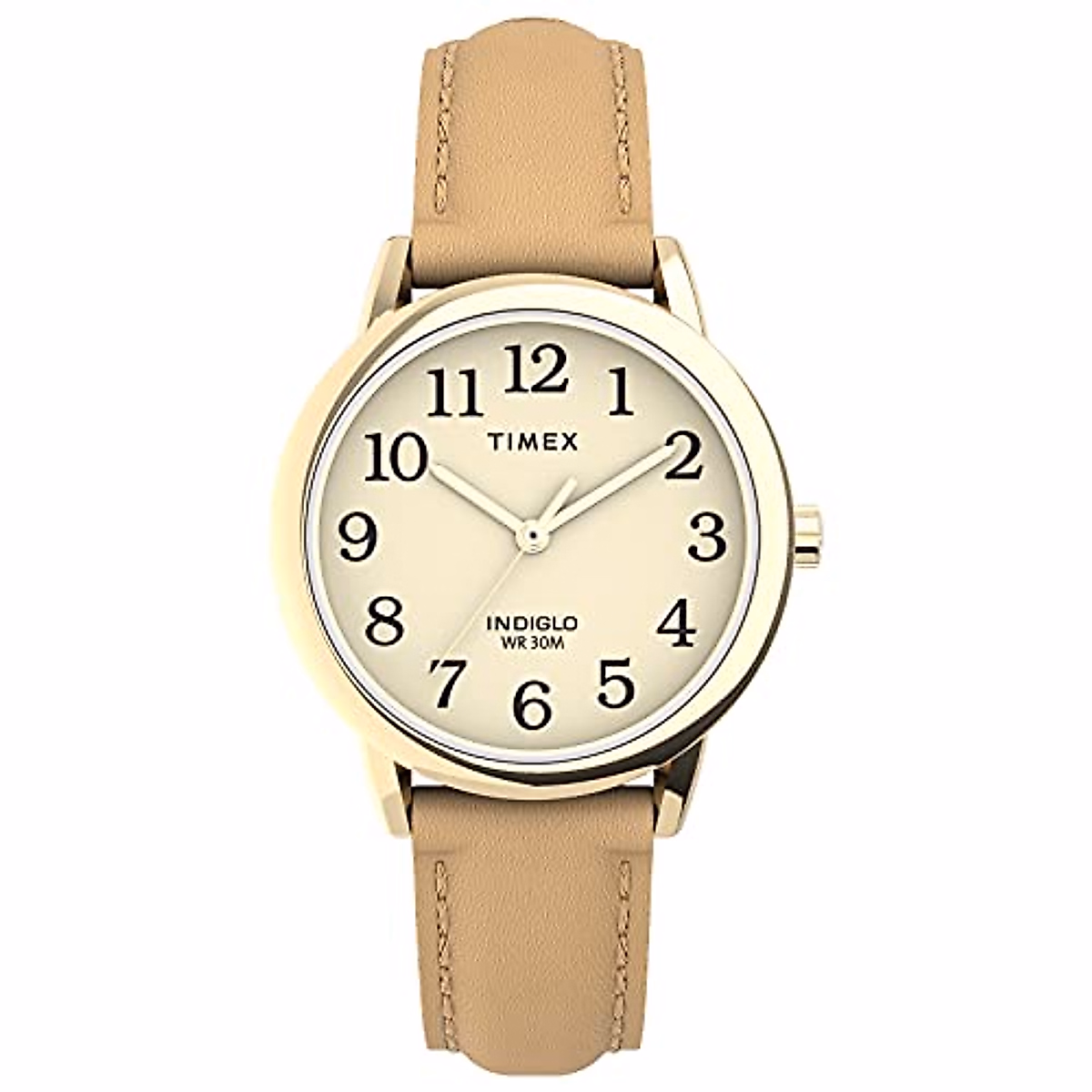 Timex Women's Easy Reader 30mm Watch – Gold-Tone Case Cream Dial with Tan & Blue Leather Strap