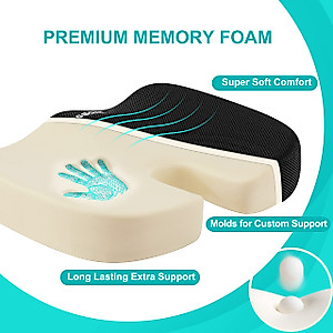 VIGBOAT Seat Cushion, Office Chair Cushions for Long Sitting, Memory Foam Butt Pillow with Handle, Ergonomic Coccyx, Sciatica, Hip, Back, Tailbone Pain Relief Pad for Desk Chair, Wheelchair, Car Seat