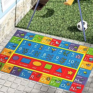 KC Cubs ABC Alphabet, Numbers & Shapes Educational Learning & Fun Game Play Area Rug for Kids Bedroom, Toddler Classroom and Baby Playroom