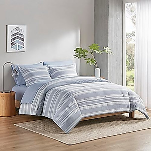 Codi Bedding comforter set Queen Size, 7 Pieces Blue White Striped Bed in a Bag Reversible, Modern Cationic Dyeing Bed Sets with 1 Comforter, 2 Pillow Shams, Flat Sheet, Fitted Sheet and 2 Pillowcases