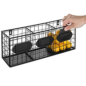 MyGift Utensil Organizer Wall Mounted Black Metal Kitchen Silverware Flatware Caddy Holder, Countertop Storage Basket with 3 Compartments and Chalkboard Labels