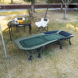 YOUGYM XXL Camping Cots for Adults 330Lbs with Carry Bag, Heavy Duty Folding Bed with Soft Padded Cushion, Portable Military Cot for Hunting, 180° Adjustable Reclining Outdoor Lounger