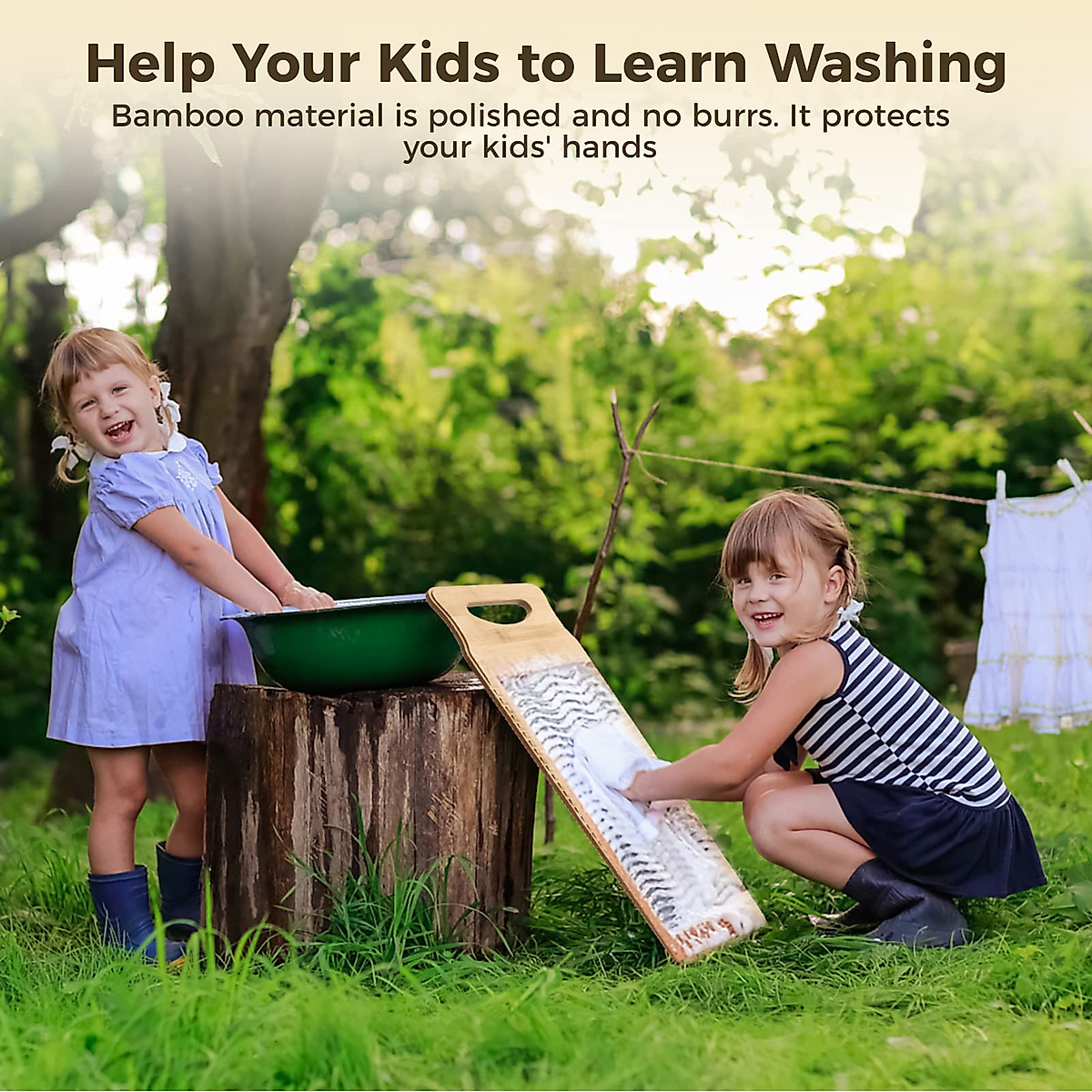 BATTIPAW 23.6in * 7in Bamboo Hand Washboard for Laundry Washing Clothes, Anti-Slip Cleaning Board for Hand Washing Scrub Board, Old Fashioned Wash Board, Countryside Vintage Traditional Style