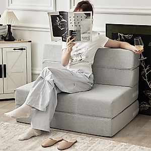 Redlife Sofa Bed, Convertible Sleeper Chair L28.7 x W38.2 x H26 with Linen Fabric Folding Mattress, Chair Bed Sleeper for Adults and Sofa Bed Couch Soft as Cloud for Living Room, Guest Room