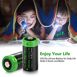 Enegitech CR123A 3V Lithium Battery, 123 3 Volt Lithium Battery, for Home Security Sensor Motion Sensor Door Lock High Intensity Flashlights Long-Lasting Non-Rechargeable (CR123A 12 Pack)