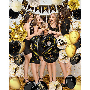 18th Birthday Decorations Black Gold, 18th birthday party decorations Boy Gril with 18th Birthday Balloons, Happy 18th Birthday Decorations, Foil Curtain for 18 Year Old Birthday Decorations Her Him