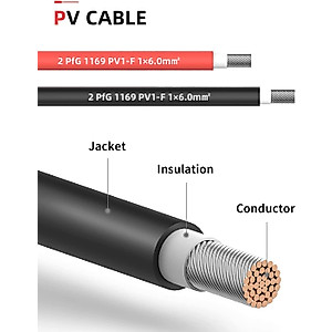 Solar Panel Extension Cable 6FT - 6Feet 10AWG(6mm²) Solar Extension Cable Wire with Female and Male Connector,10Gauge 6FT Black & 6FT Red Solar Panel Wiring for RV Solar Panels, Home, Boat