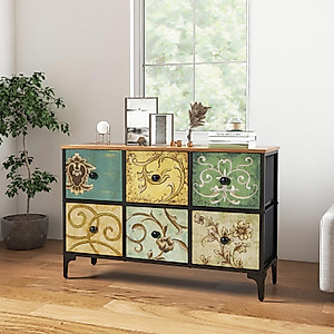 Nasonet Dresser TV Stand for Bedroom, Wide Dresser with 6 Drawers, Console Table Chest of Drawers Fabric Dressers for Kids, Living Room, Closet, Entryway,Sturdy Steel Frame and Wooden Top