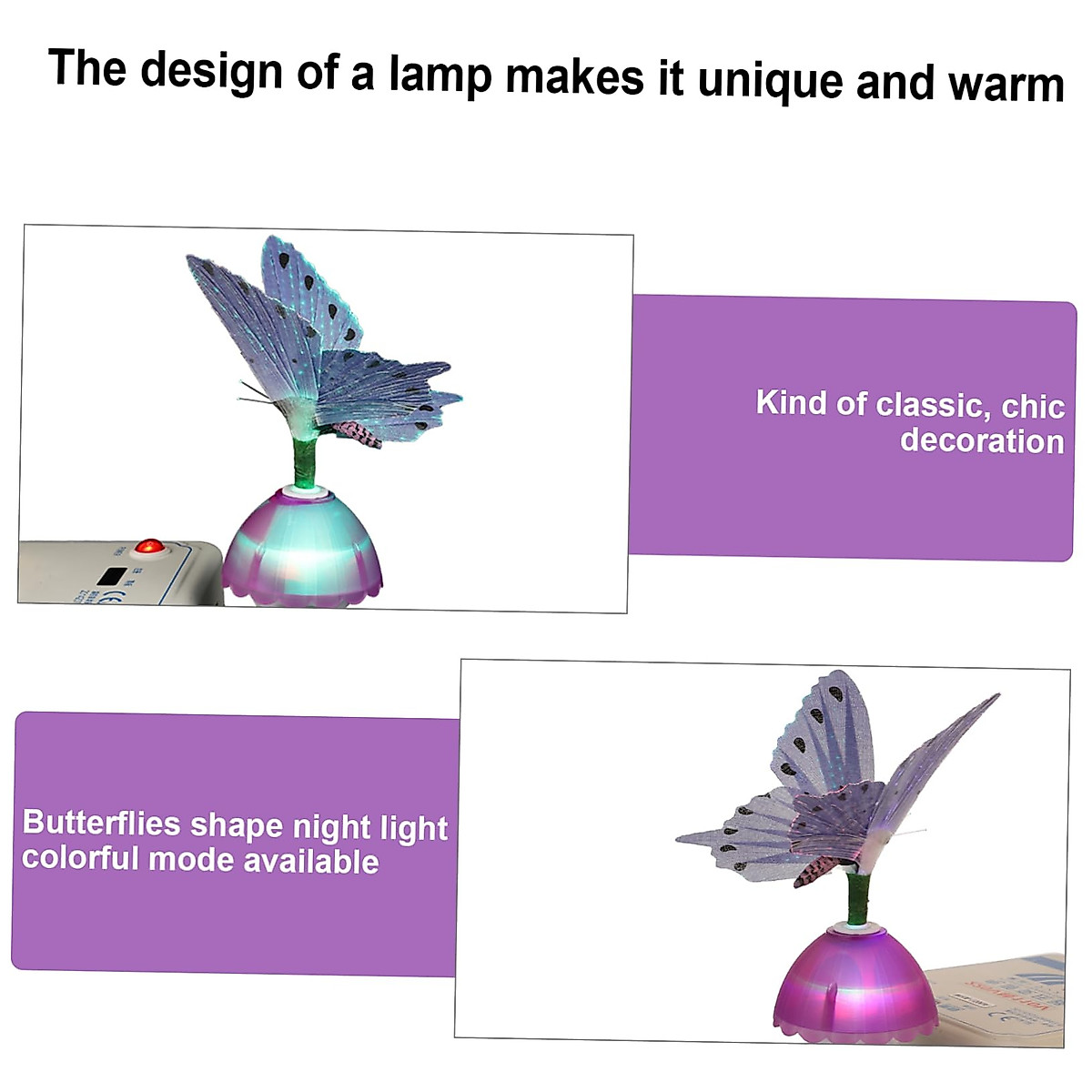Hemobllo Butterflies Visual Lamp 7 LED Lamp 3D Night Light Lamp LED Lamp for Bedroom