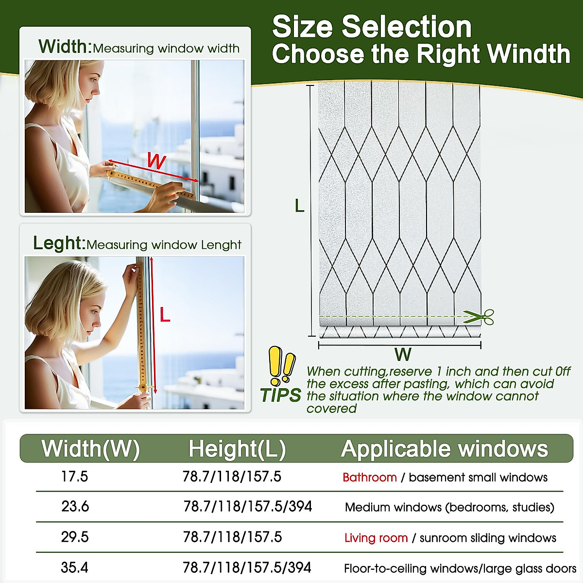 Windimiley Window Privacy Film Stained Glass Frosted Glass Window Clings Moroccan Lattice Decorative Bathroom Door Coverings UV Sun Blocking Heat Control Removable Home Tint,(17.5X118.1in,Pure)