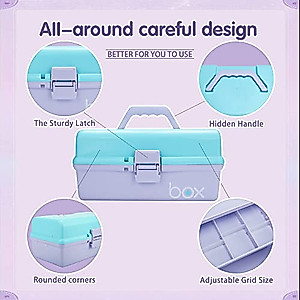 TERGOO 12in Three-Layer Multipurpose Storage Box Organizer Folding Tool Box/Art & Crafts Case/Sewing Supplies Organizer/Medicine Box/Family First Aid Box with 2 Trays (Purple Blue)