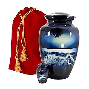 THE ASCENT MEMORIAL Urns for Human Ashes Adult Male Female | Handcrafted Large Handcrafted Funeral Cremation Urns | Complimentary Mini Keepsake Token | Velvet Carry Bags for Keepsake and Urn